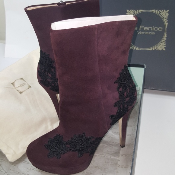 La Fenice | Shoes | Italian Booties La Fenice Veneiza Plum Lace Suede ...